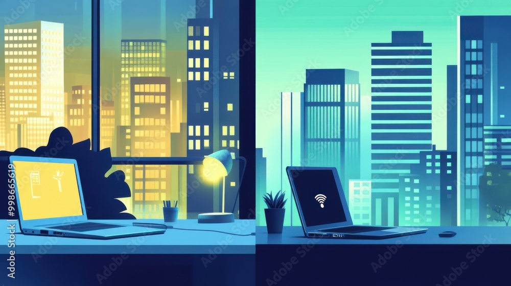 Remote Work vs Return to Office: Vibrant Vector Illustration with Home ...