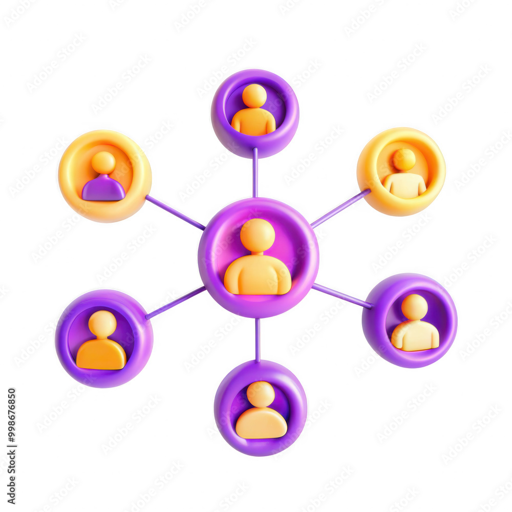 A colorful, 3D rendered model depicting a social network with circular ...