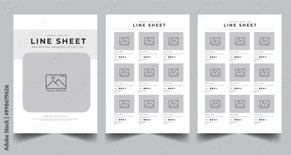 Portrait Line Sheet, Product Catalog Design Layout Template With 3 page ...