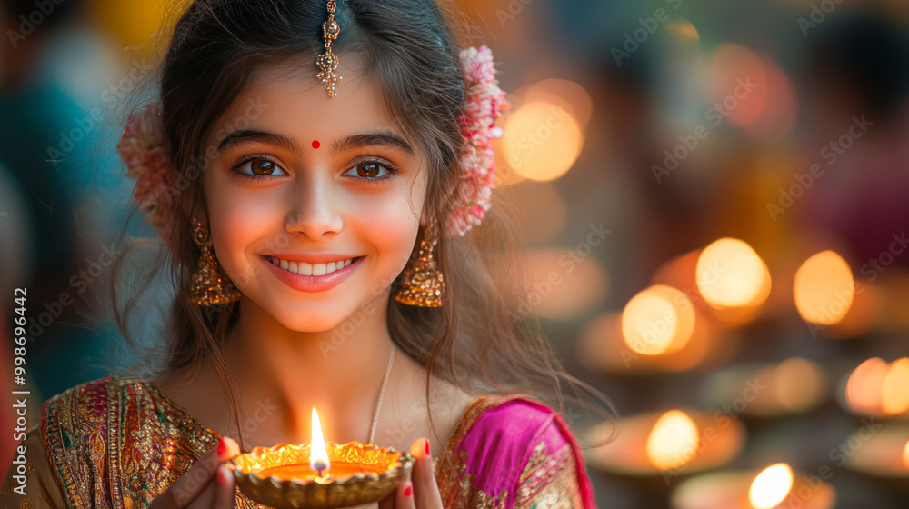 Beautiful indian girl wearing traditional clothing and jewelry holding ...