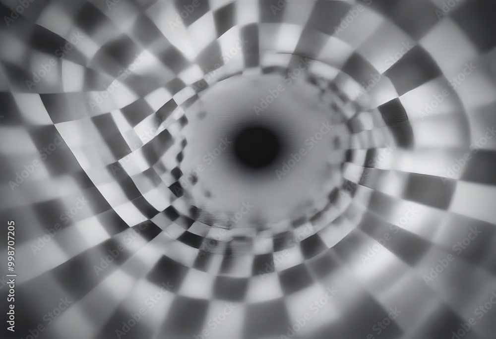 a black and white photograph of a checkered pattern with a central ...