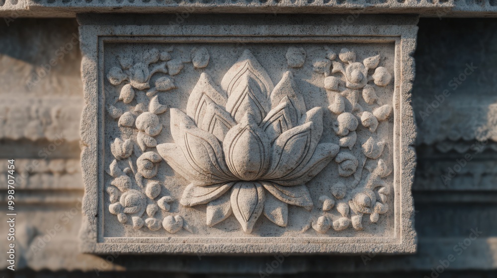 Intricate lotus carving in traditional indian temple architecture for ...