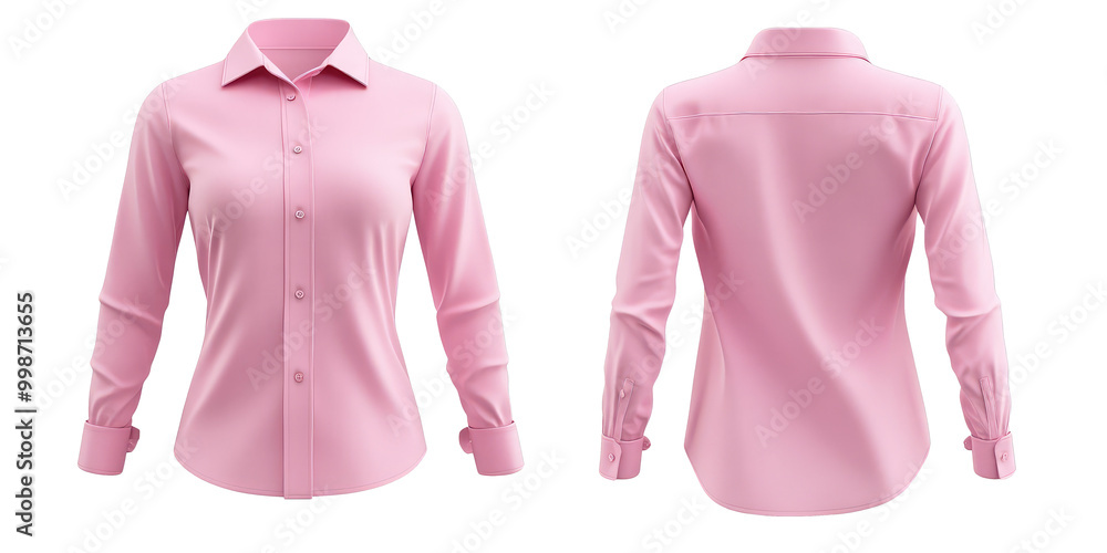 Photo 3d pink woman blouse office formal shirt front and back view ...