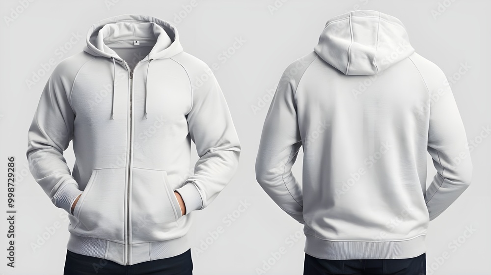 Blank White Zip Up Hoodie Mockup Front and Back View for Design ...