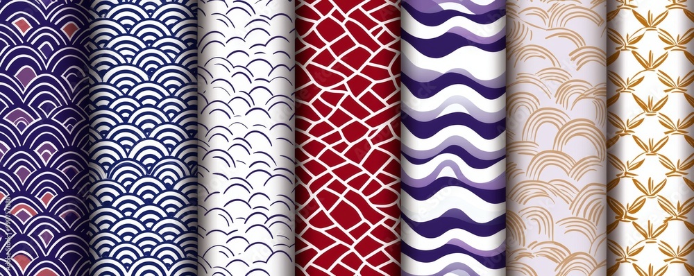 The following are seamless traditional Japanese folk seigaiha pattern ...