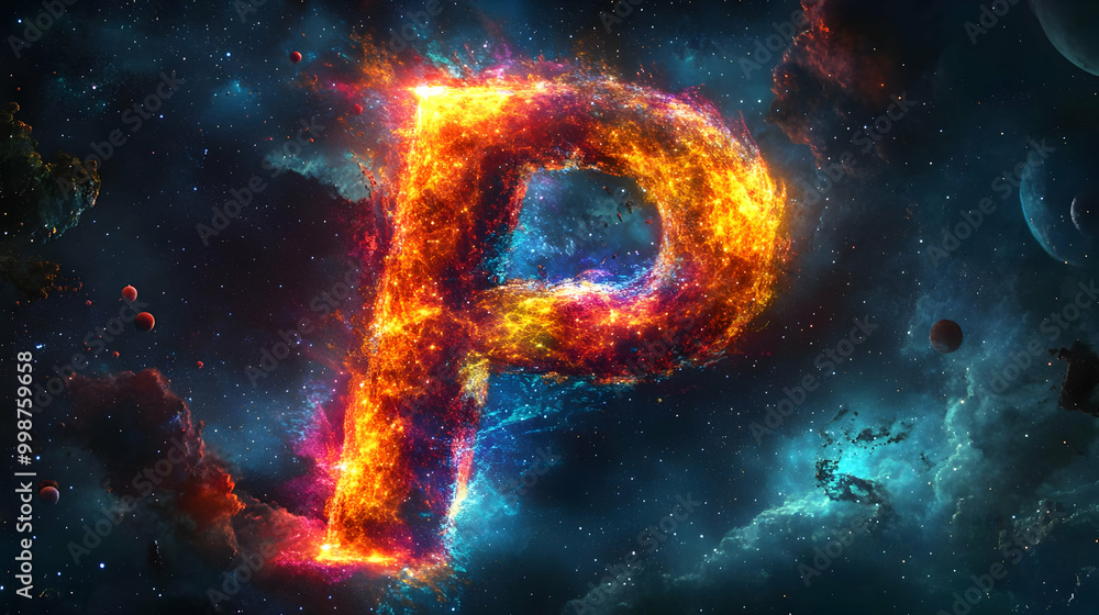 Fiery Letter P Formed by Cosmic Fire and Gas, Glowing in the Dark ...