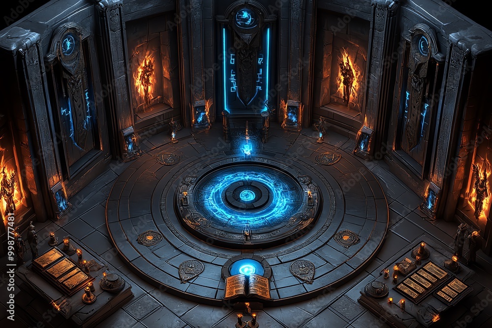 Control system in a fantasy castle, where wizards monitor enchanted ...