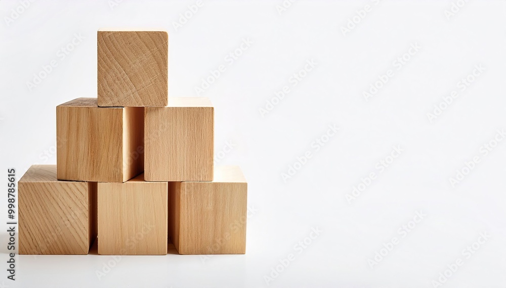 Stacked pyramid of wooden blocks. 3d wood cube block with timber ...