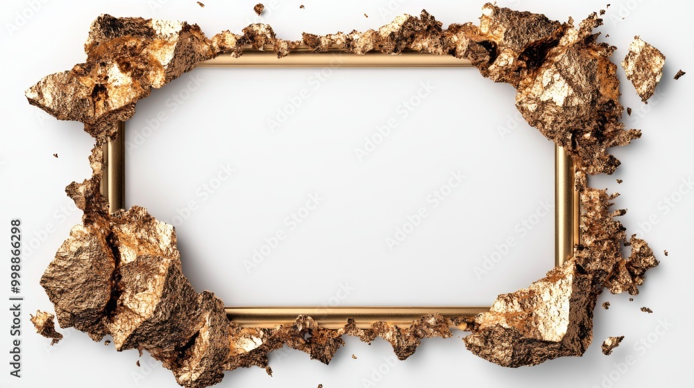 Elegant gold rectangle frame with inverted rounded corners, luxurious ...