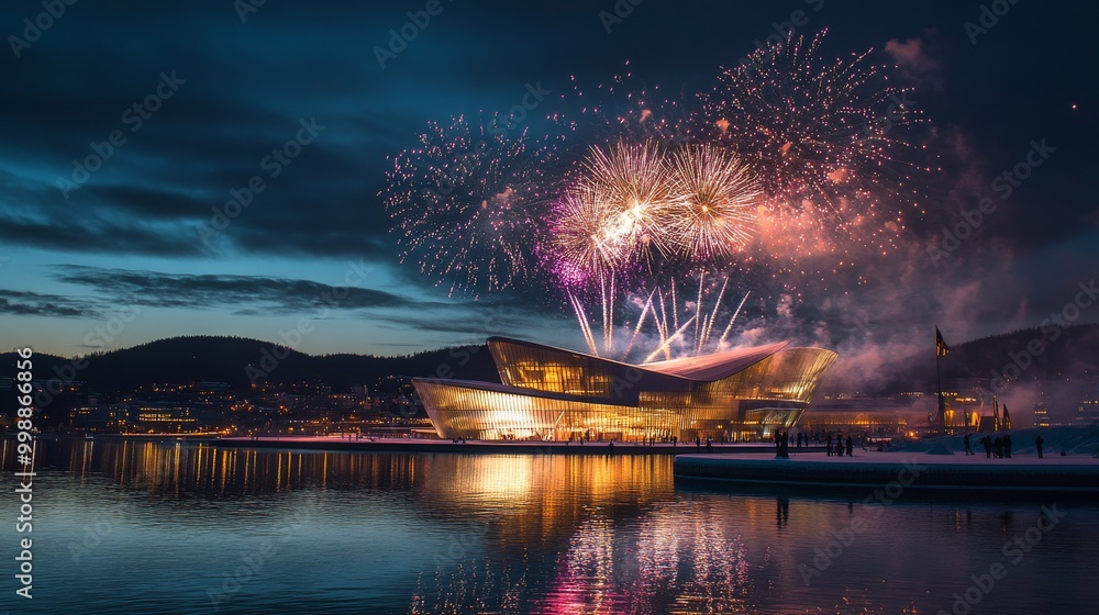 new year's eve in oslo, norway, with a fireworks display over the oslo ...