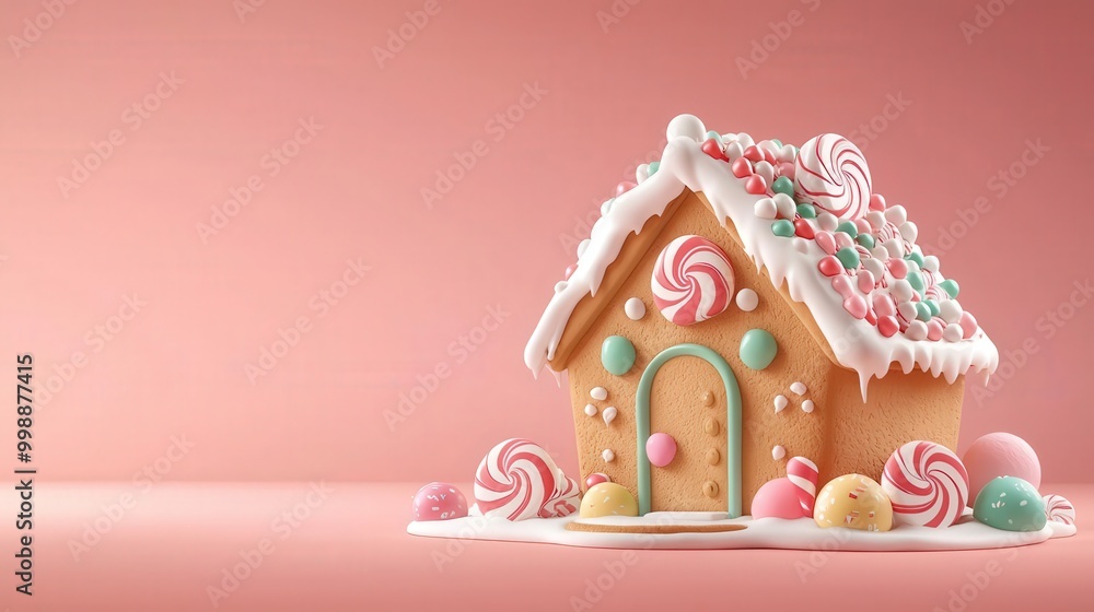 3D Animation Cartoon of A gingerbread house with candy decorations, red ...