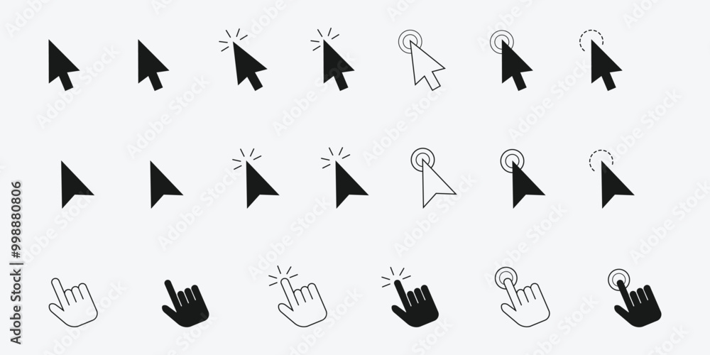 Computer mouse click cursor gray arrow icons set and loading icons ...