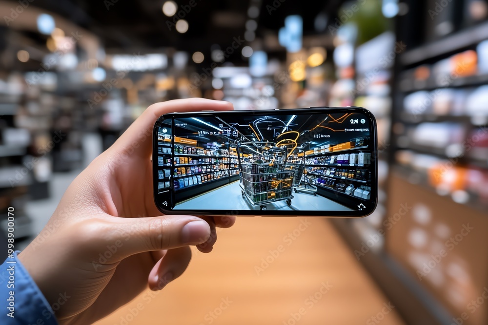 Hyper-realistic AR shopping experience, where a user holds a smartphone ...