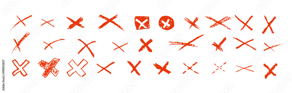 Set of crosses shapes. Red X handdrawn signs collection. No symbols for ...