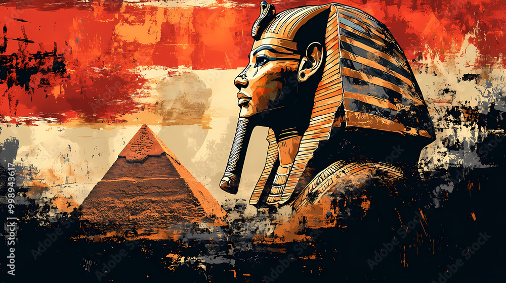 Egyptian flag with a pharaoh and a sphinx - visualize the egyptian flag ...