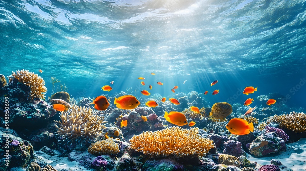 Bright and detailed illustration of an underwater coral reef, perfect ...