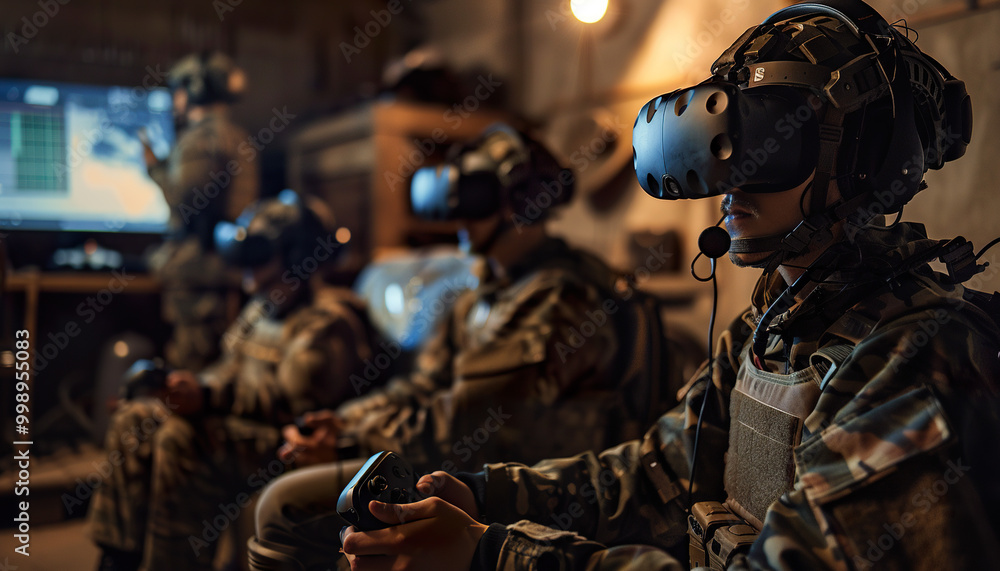 Military army soldier FPV drone pilot flying a drone in a bunker ...