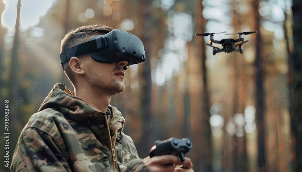 Photo & Art Print Military army soldier FPV drone pilot flying a drone in a forest, Ars Nova