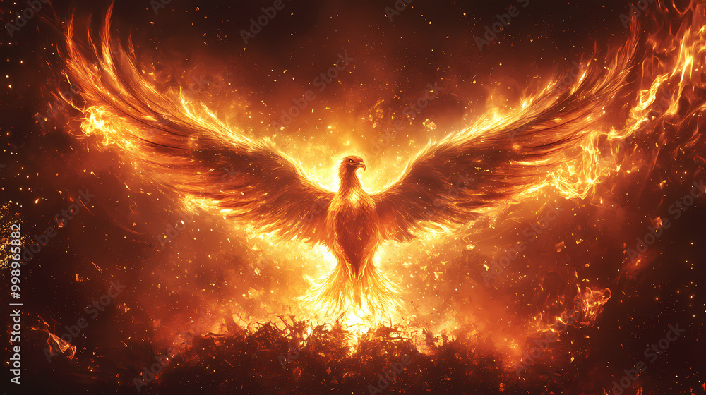 Shows a phoenix rising from the ashes. phoenix. illustration. Phoenix ...