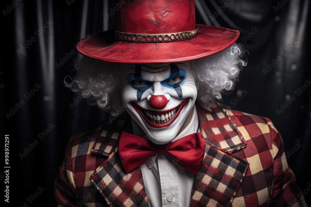 Creepy evil clown in costume. Halloween celebration. Party costume ...