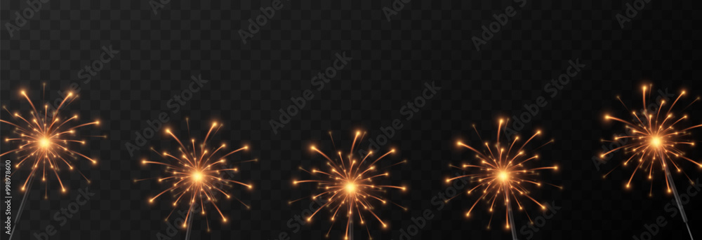 Vector realistic sparkler png. Bengal lights on isolated transparent background. Sparks ...