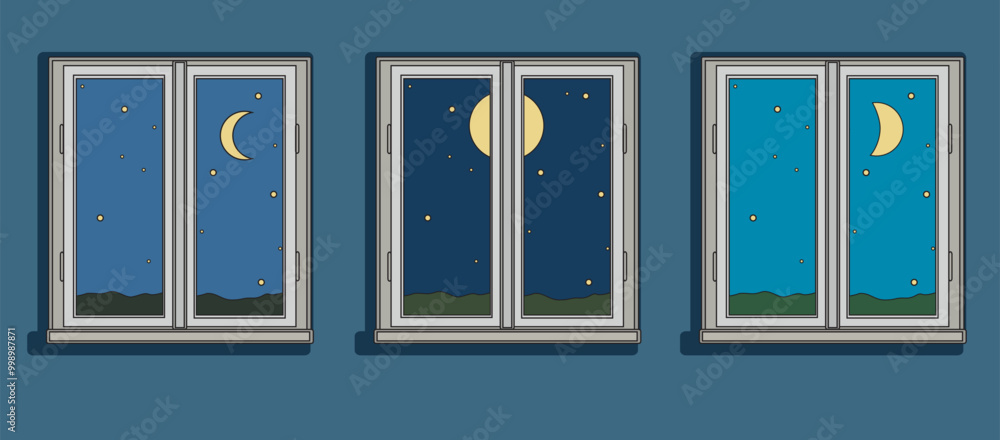 set windows view from inside with different types moon fase luna ...