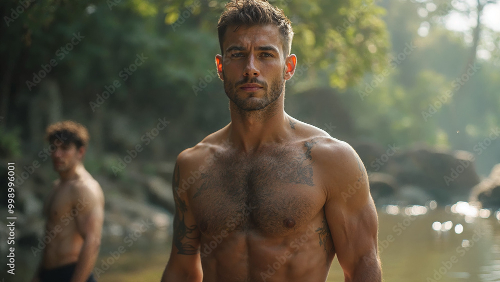 Portrait of outdoors man, portrait of a handsome man, naturally ...