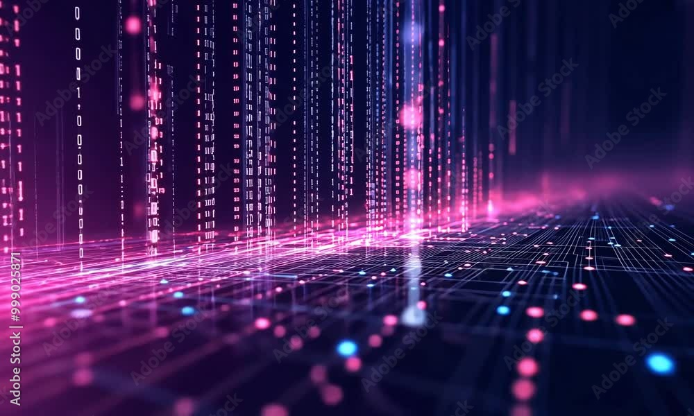 Dynamic visualization of digital data streams with vibrant colors in a ...