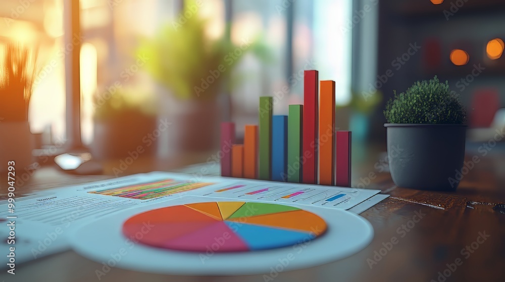 In-depth business analysis captured through vibrant pie charts and bar ...