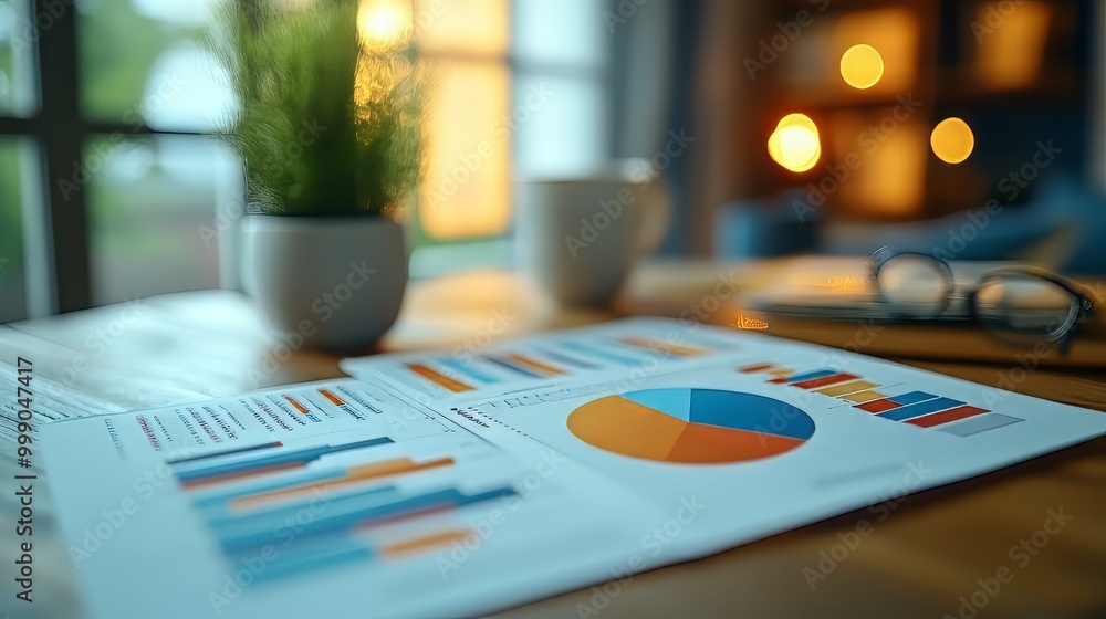In-depth business analysis captured through vibrant pie charts and bar ...
