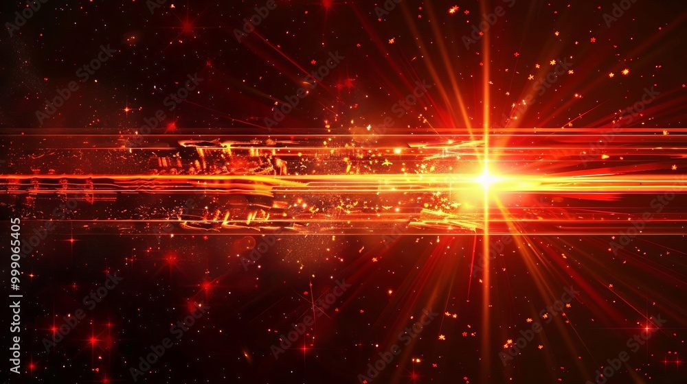 Glowing red line, black background, square prism, light reflection and ...