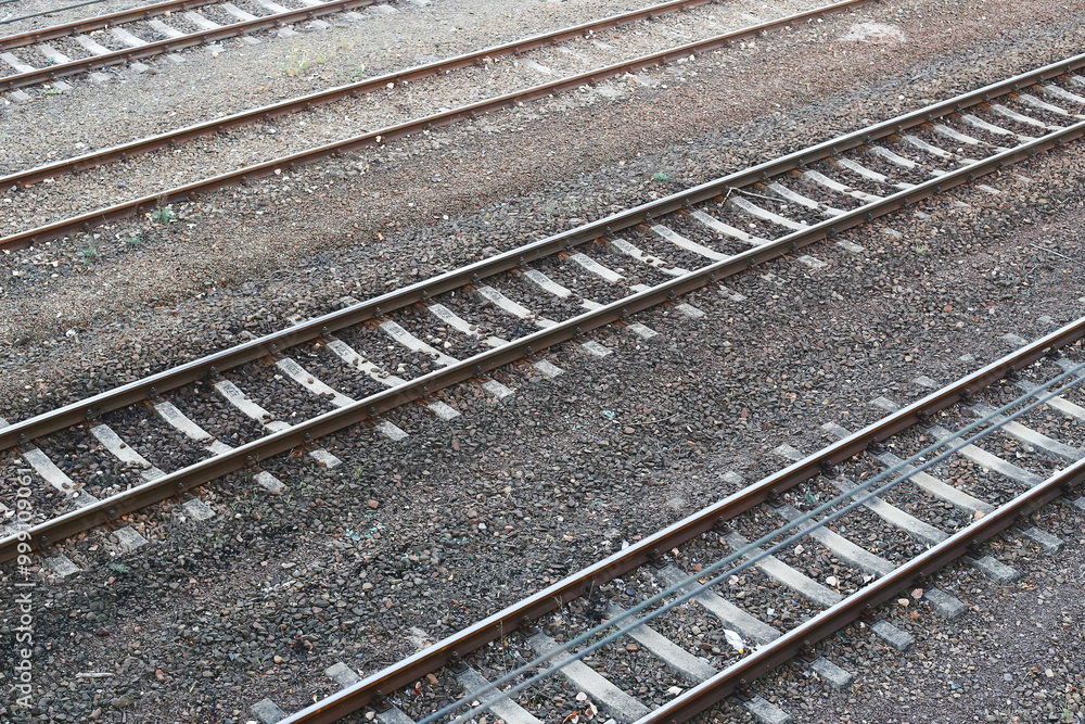 Railroad background. Railway perspective. Train track landscape. Old ...