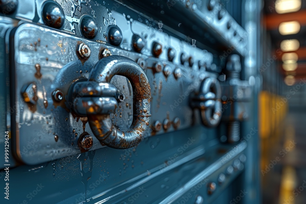Secure warehouse storage container with roller shutters and metal lock ...