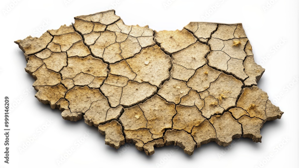 Outline of cracked earth map of Poland isolated on white background ...