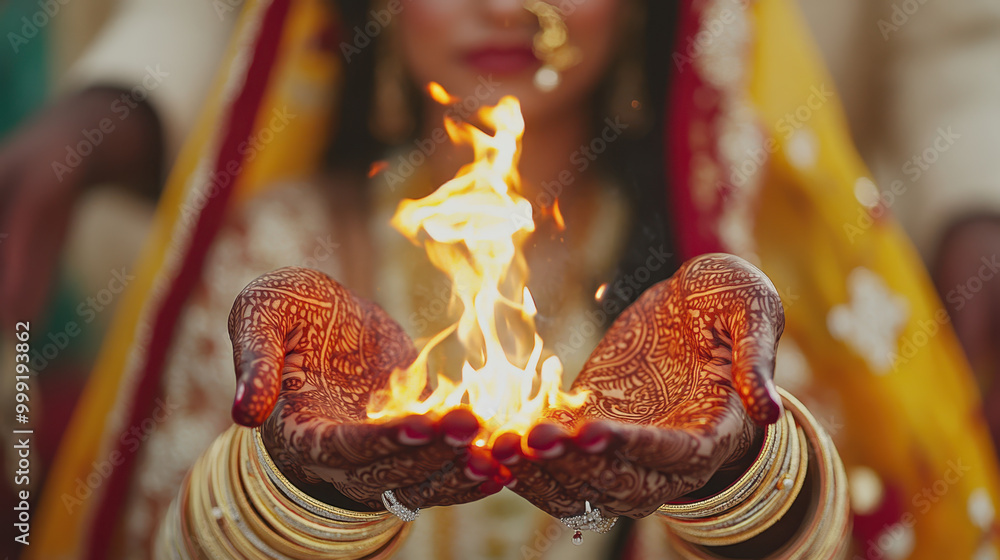 image captures bride performing sacred fire ritual, showcasing ...