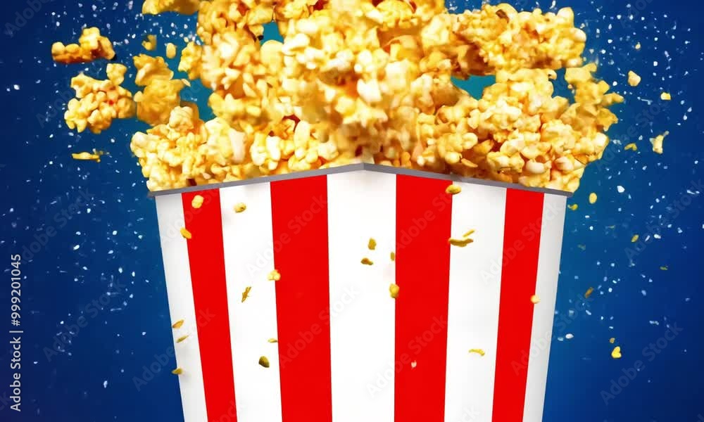 Generative ai motion animation of a red and white striped popcorn box ...