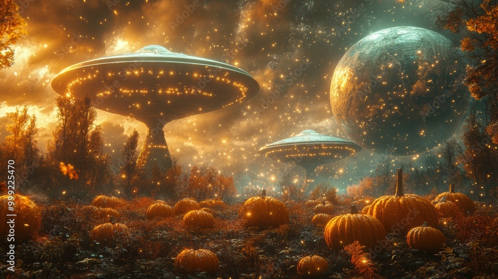 Extraterrestrial Fun: Friendly Aliens Meet at a Pumpkin Patch Party ...