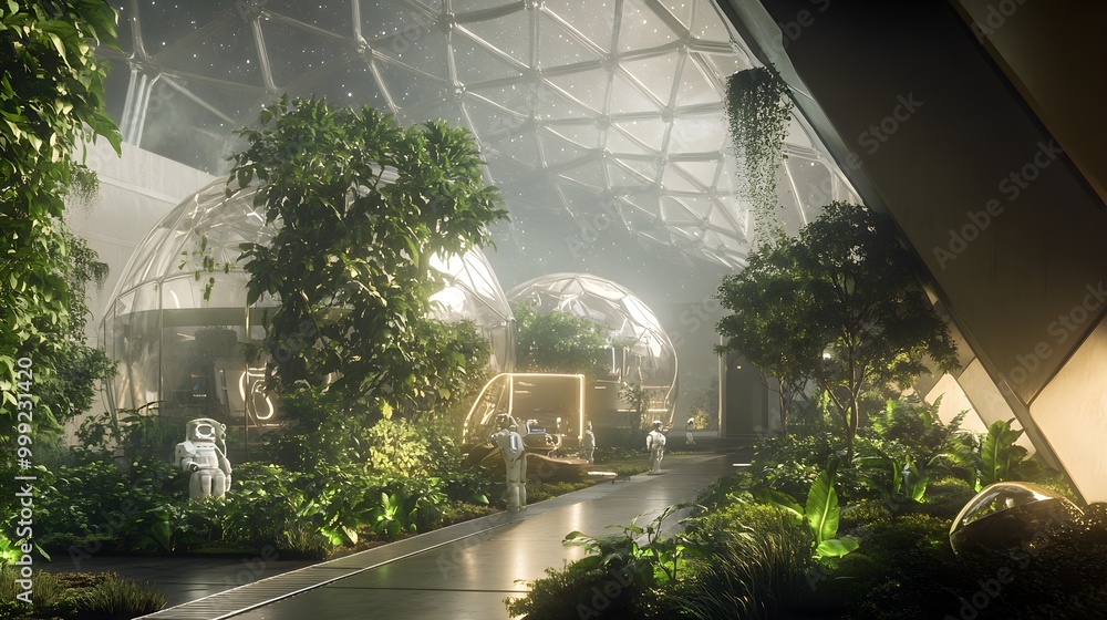 A captivating image of a modern space colony, showcasing advanced life ...