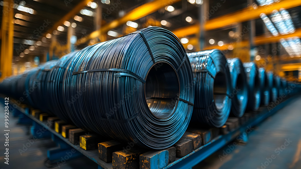 Steel Wire Coils in a Warehouse: Industrial Manufacturing Process Stock ...