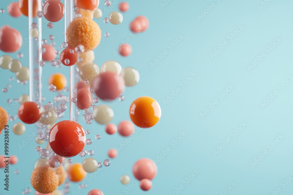 Microscopic view of enzymes breaking down food particles, enzymatic ...