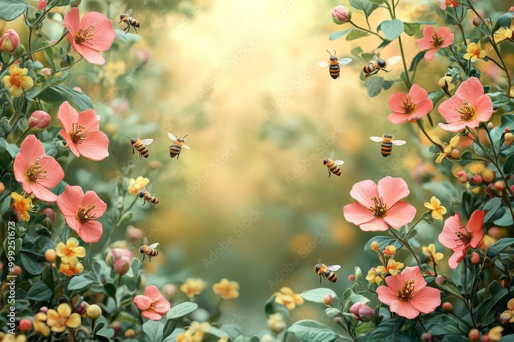 Spring Fling festival light pink background with decorations in green ...