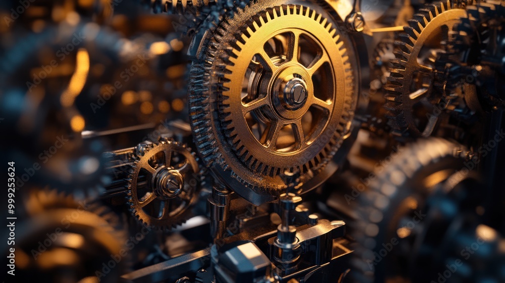 Detailed view of an exposed clockwork engine, showcasing multiple ...