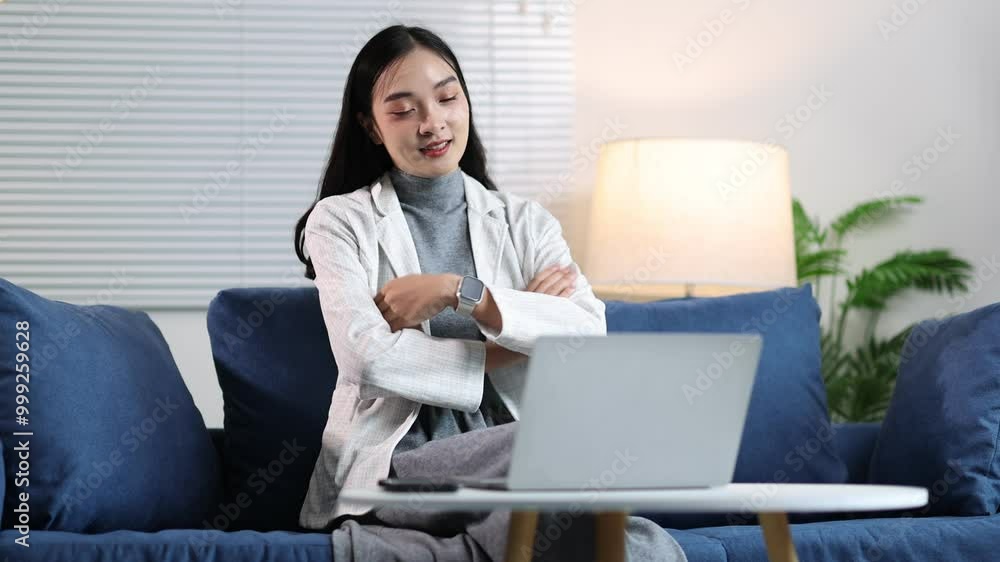 Young professional woman having a video call from home office. Young ...