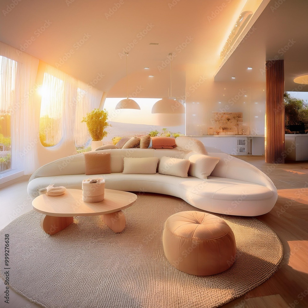 Child-safe living room with rounded furniture edges and soft rugs for a ...