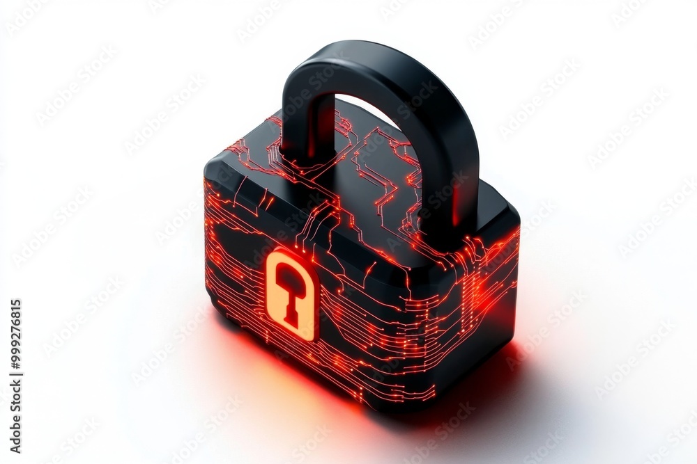 Minimalist encryption icon, showing a lock with data streams flowing ...