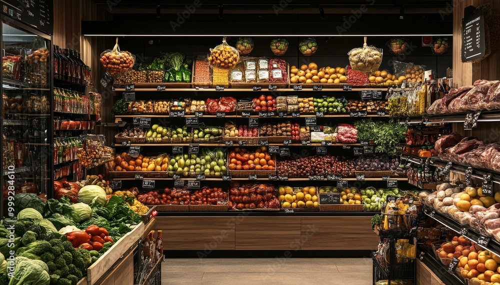 Grocery Store Produce. Fresh Produce Section. Farmers Market Stall ...
