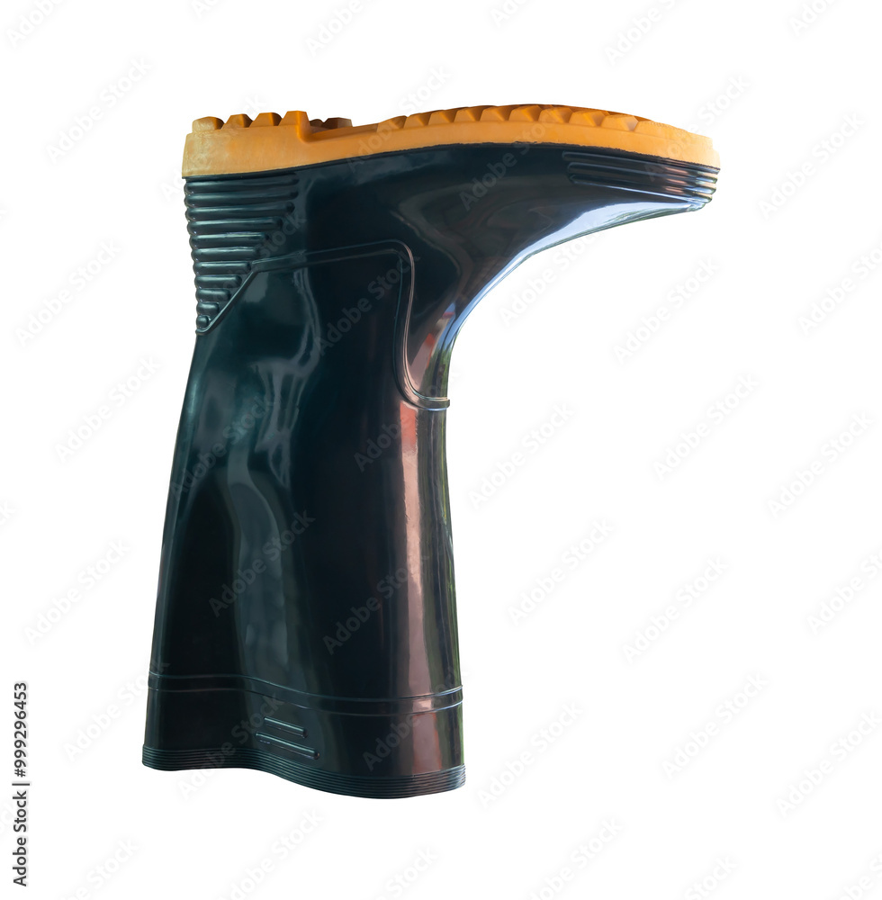 Side view of one side of black gumboots or rubber boots isolated in png ...