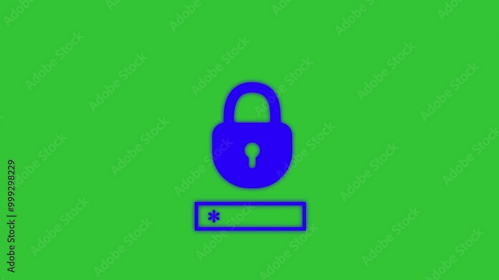 Animated padlock lock icon with mechanical password entry device opens ...