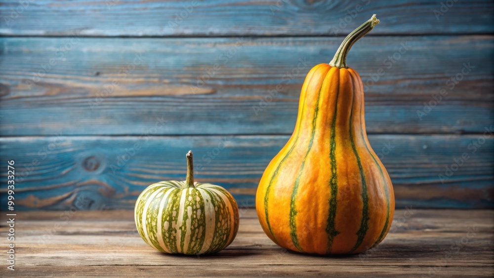 Small striped long neck squash and decorative pear-shaped pumpkin on ...