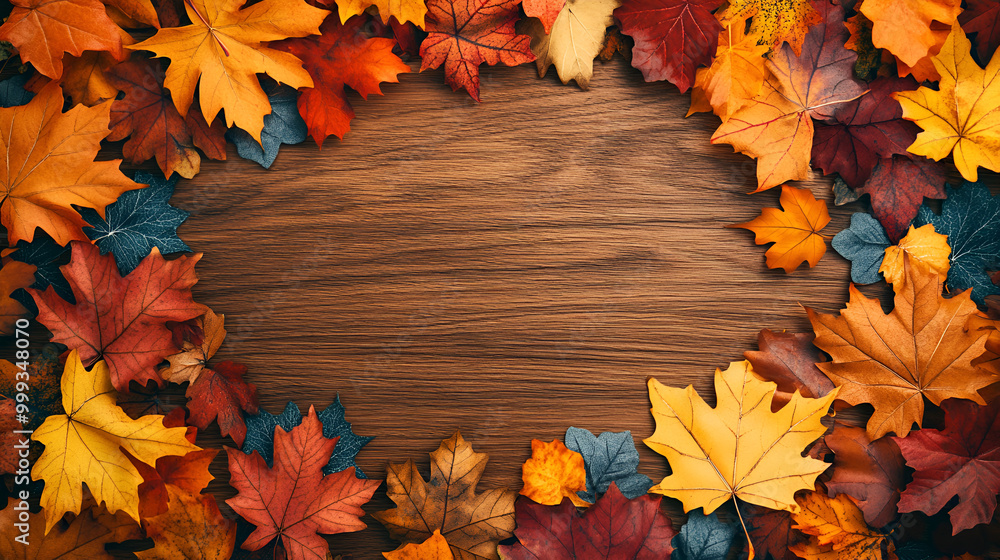 frame from autum colored fall leaves in the wind. overlay texture with ...